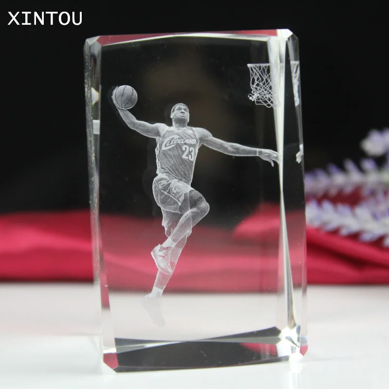 XINTOU 3D Crystal Glass Cube LeBron James statue Engraved figurines ...