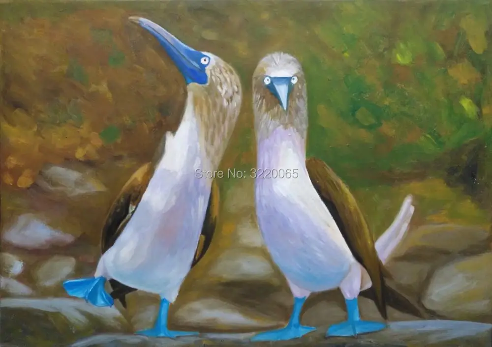Oil Painting original animal "Happy Blue Feet" 100% Pure hand painted ...