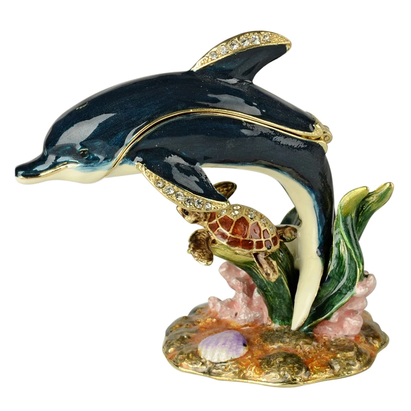 Dolphin Trinket Box, Metal Jewelry Container, Nautical Crafts Gift for ...