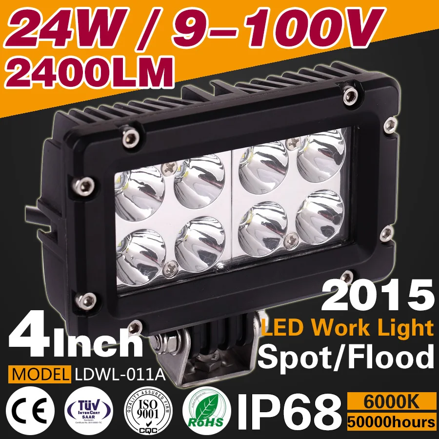 4Inch 24W 2400LM LED Car Work light Lamp/ Searchlight 6000k spot/flood ...