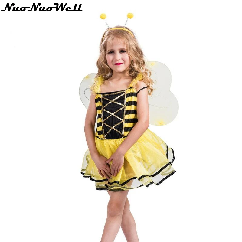 Girls Party Performance Cosplay Dress with Wing & Headwear Yellow Bee ...