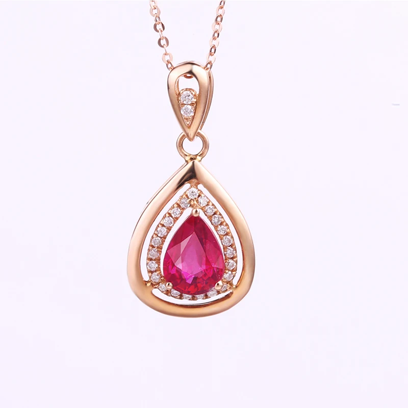Robira Natural Red Ruby Diamond Pendant Necklace 18K Rose Gold Color ...