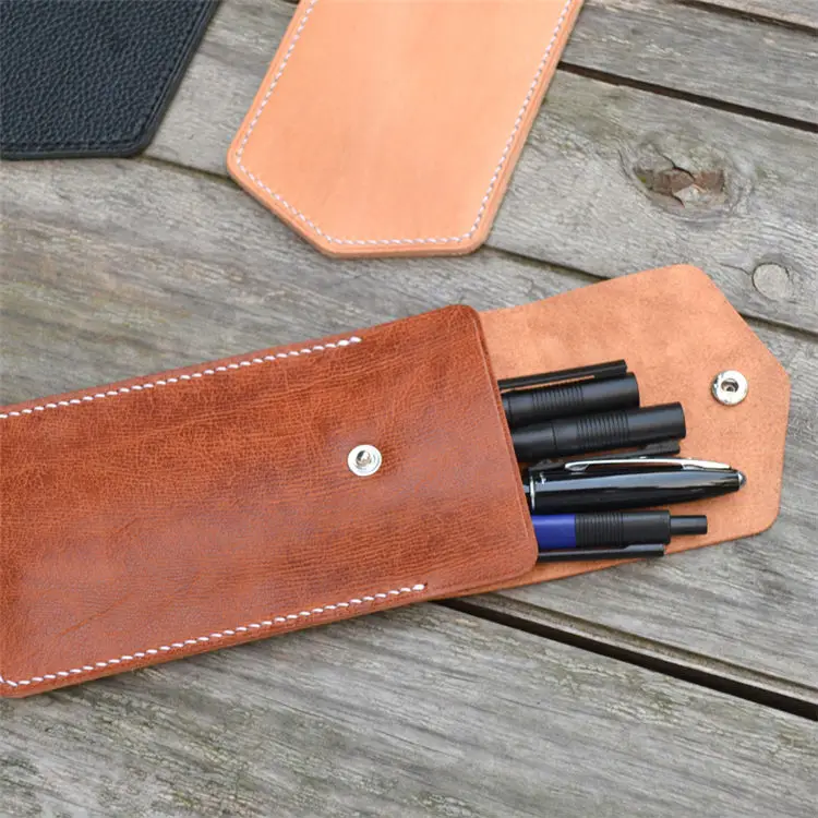 Top-grade Retro Business Genuine Leather Pen Bag Pencil Bag With ...