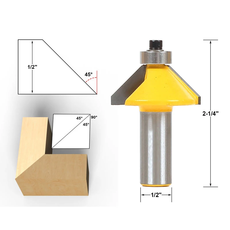 1pcs 45Deg Chamfer & Bevel Edging Router Bit 1/2" Shank|router bit ...