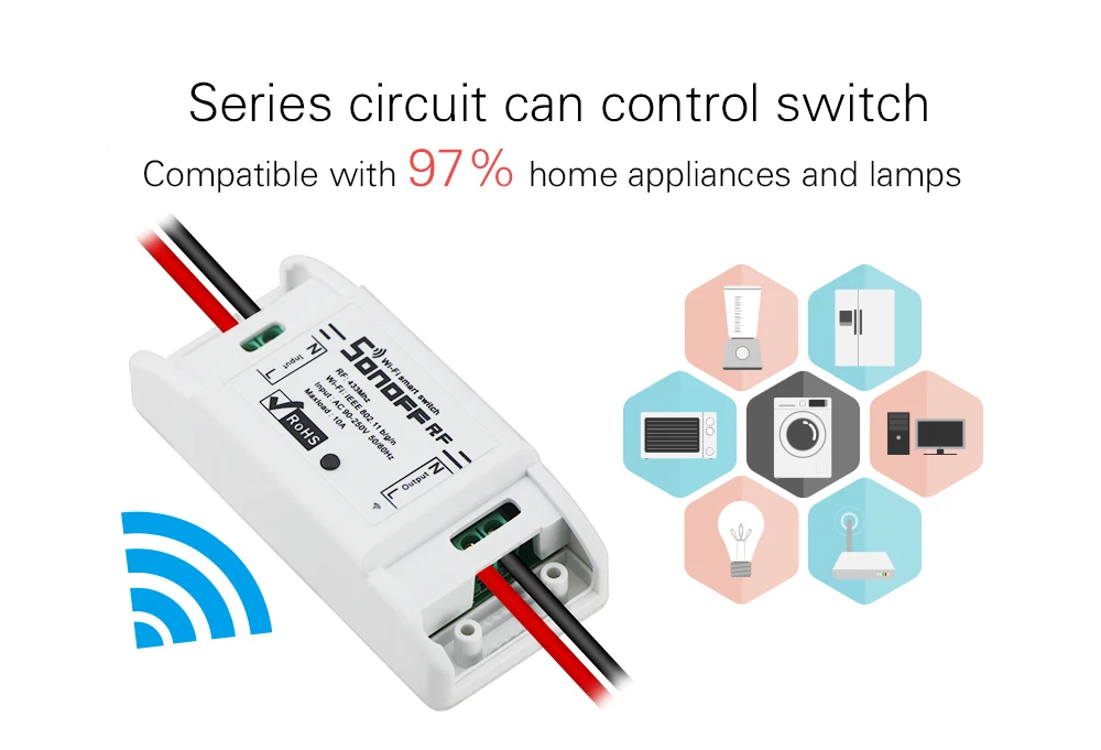 RF Wi-Fi Smart Switch Module - Up to 10A/2200W at 90-250V AC