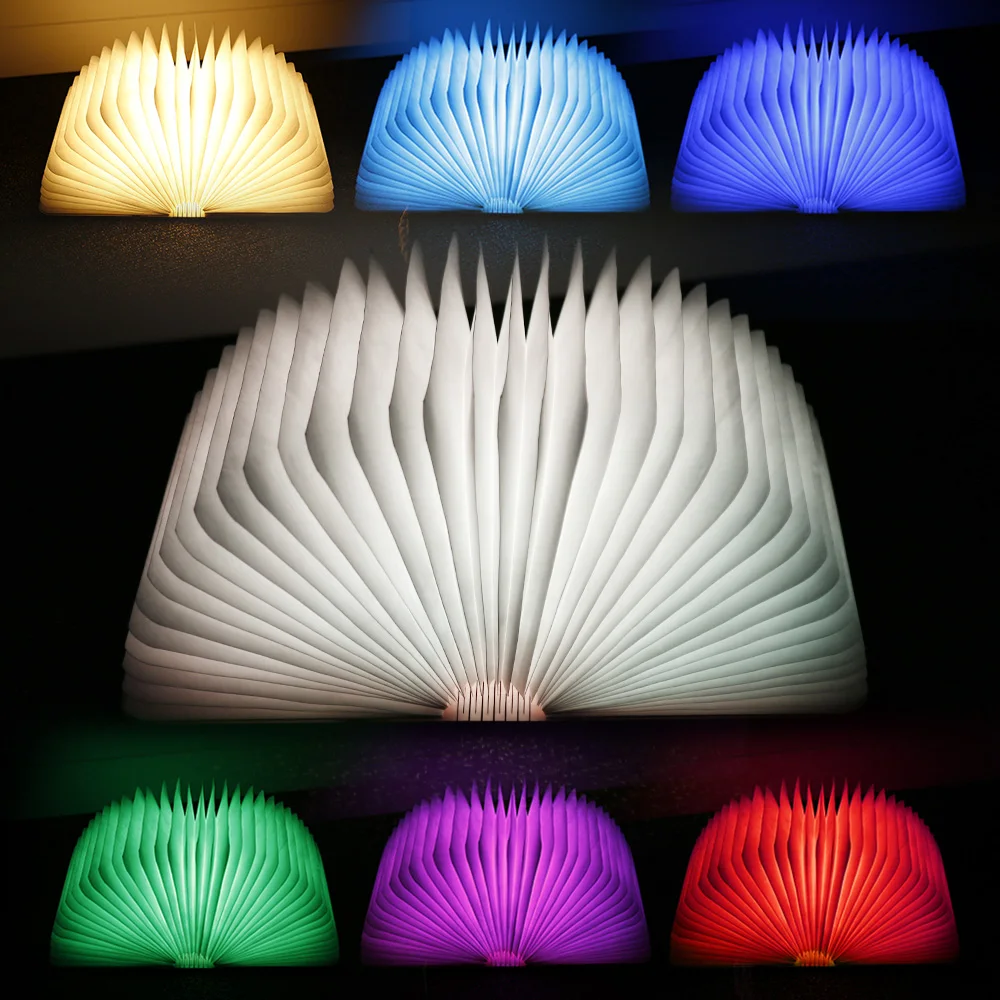 Lightme USB Rechargeable LED Folding Light Book Shape Night Lamp Wooden ...
