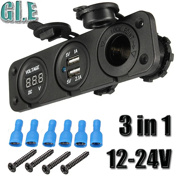 Car 12V/24V Dual USB Charger Adapter Digital Voltmeter Cigarette ...