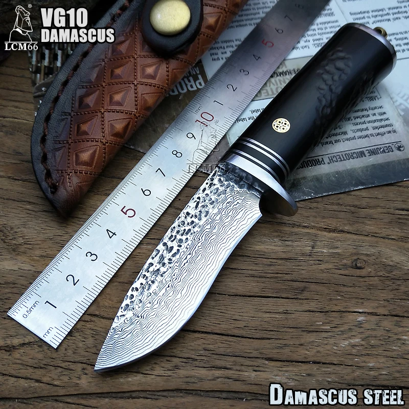 Lcm66 Damascus Steel Fixed Knife Handmade Forged Damascus Steel Hunting