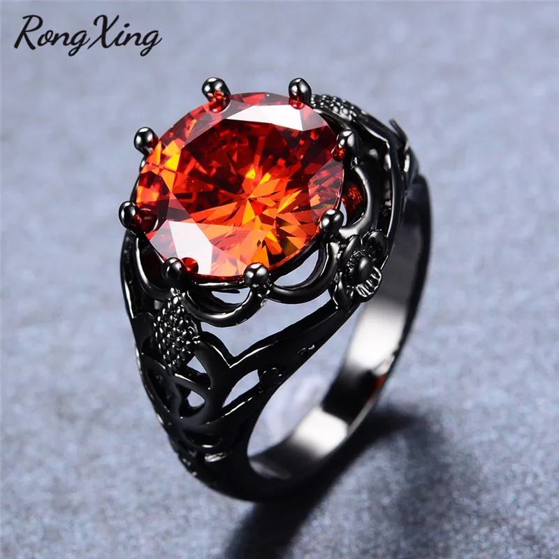 RongXing Special Orange Red Round AAA Zircon Rings For Women Wedding ...