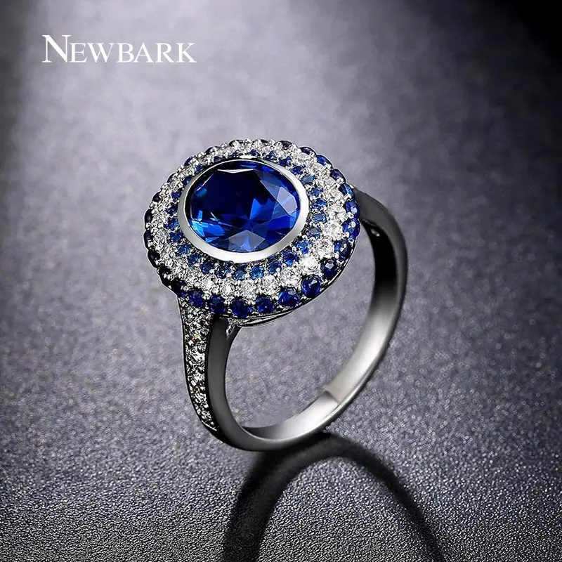 NEWBARK Brand Luxury Blue Crystal Stone Angels Ring CZ Jewelry Copper ...