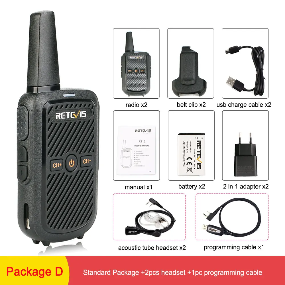 2 шт. Retevis RT15 мини рация портативная двухсторонняя радиостанция ...