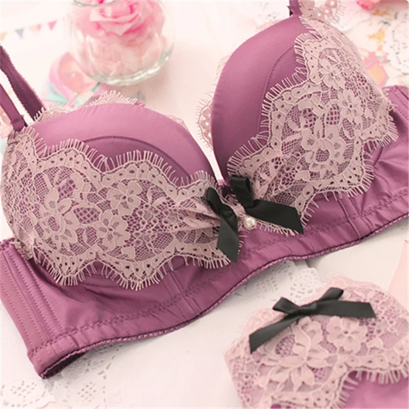 Women Bra Brief Set Lolita Underwear Padded Push Up Russian Lingerie ...