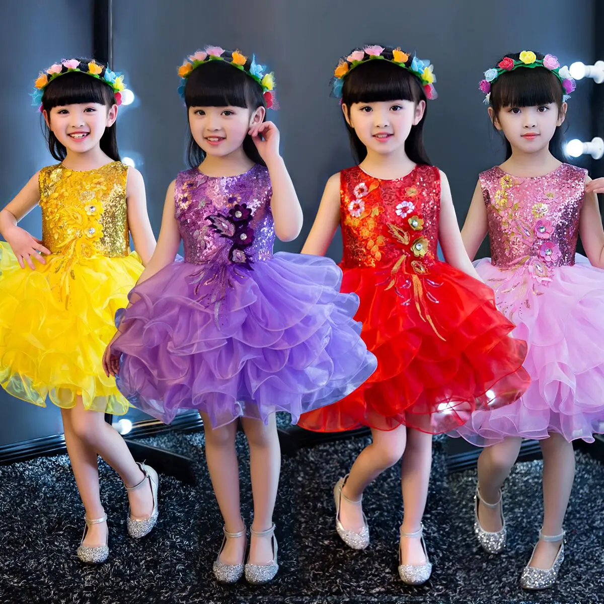 Children tutu princess dress performance clothing sequins modern dance ...