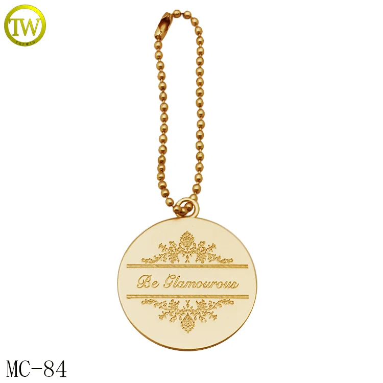 custom-handbag-misty-gold-metal-ball-chain-hang-tag-metal-logo-label ...