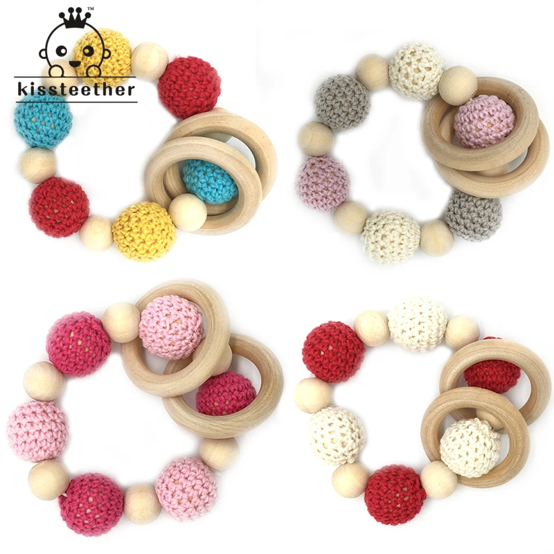 Baby Teether Handmade Nursing Wooden Crochet Beads Teething Knitted ...