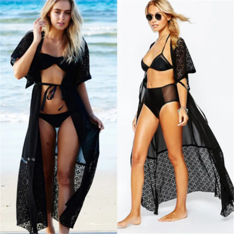 White Women Chiffon Cover Ups Bathing Suit Lace Bikini Swimwear Swimsuits Cover Up Beach Dress