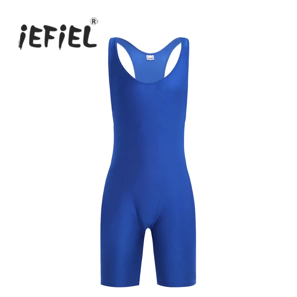 Iefiel Mens Lingerie One Piece Sleeveless Solid Modified Wrestling