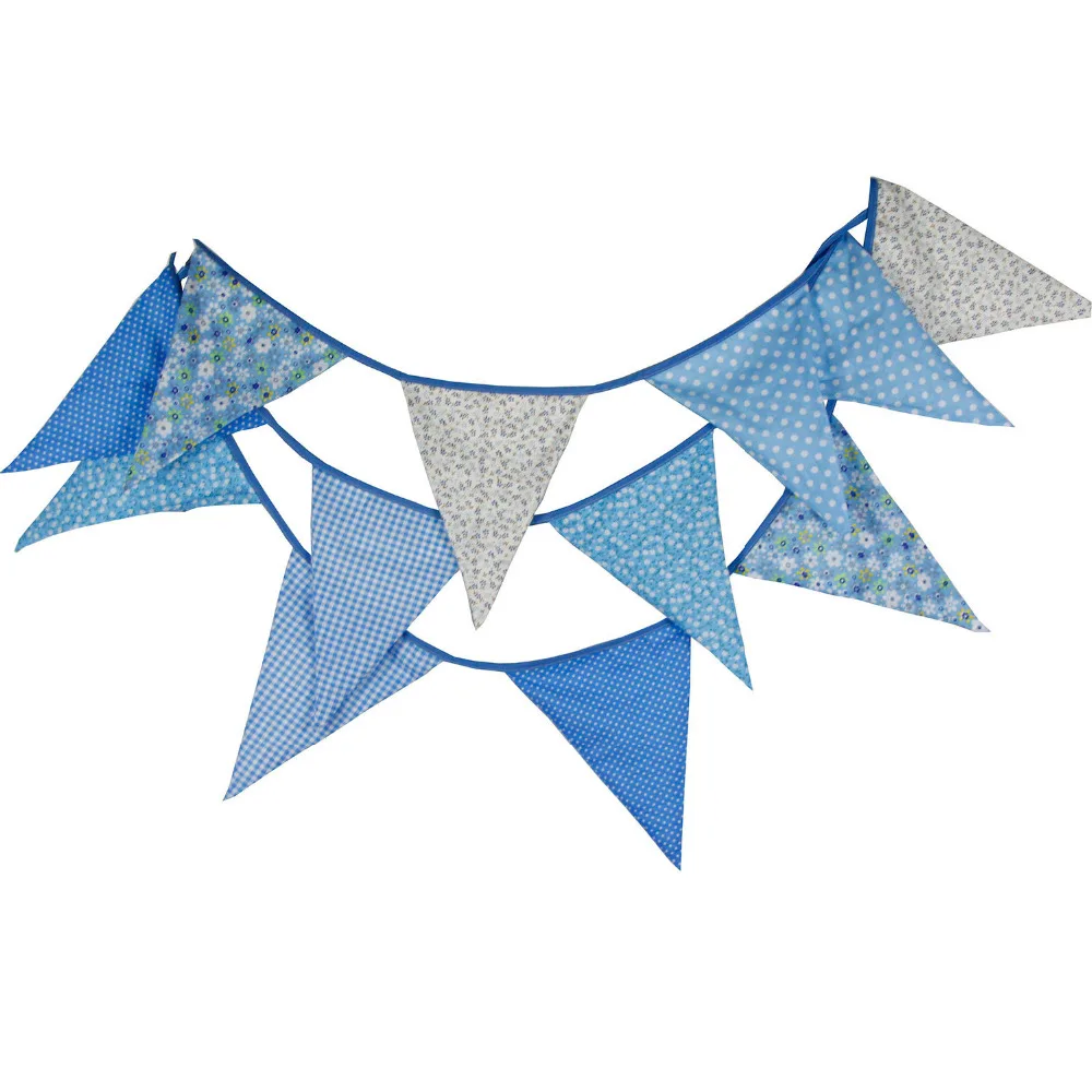 1pcs 3.6m Blue Printed Flower Fresh Pennant Cotton Bunting Banners Baby ...