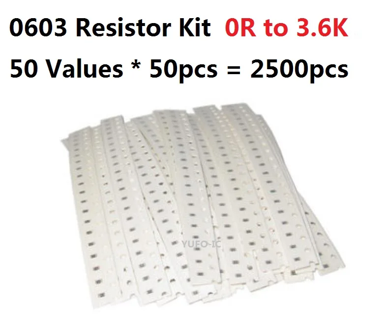 50 Values*50pcs=2500pcs Smd 0603 Resistor Kit 0 Ohm-3.6k 5% Resistance ...