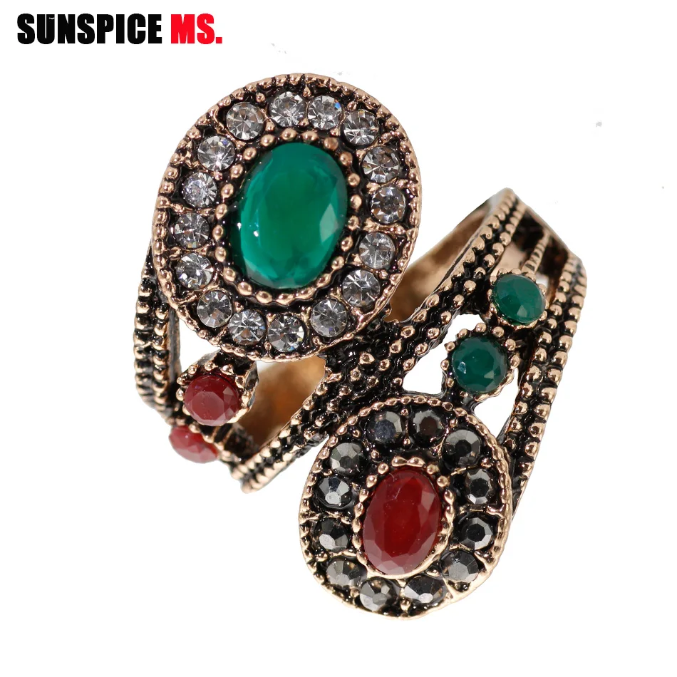 New Arrived Antique Turkish Crystal Floral Ring Retro Gold Color Hollow ...