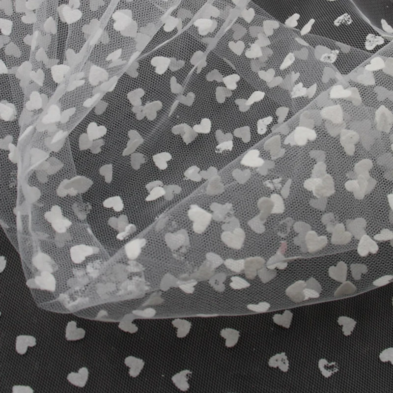 Liebe Herz beflockt Netz Stoff weiß Hochzeits kleid Accessoires DIY ...