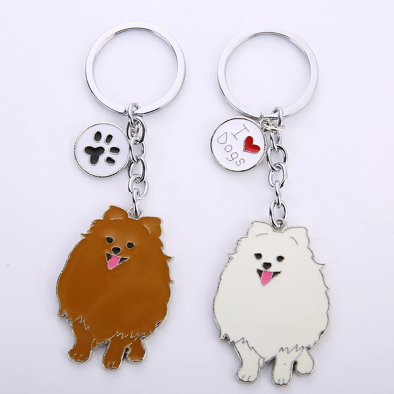 Jewelry Lovely Pomeranian dog charm key chains for women men metal Pet ...