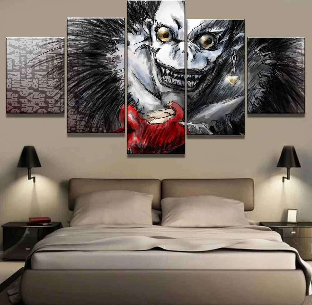 Framework 5 Piece Hd Print Large Death Note Anime Painting Canvas Wall ...