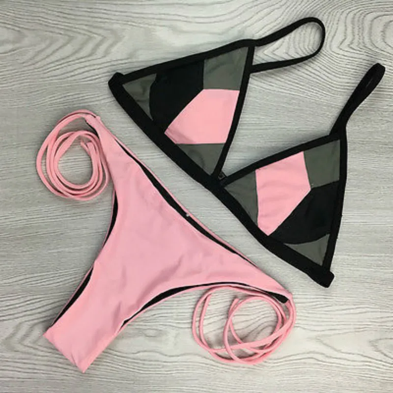 Newest Swimwear Women Mesh Push Up Padded Bra Bandage Bikini Set
