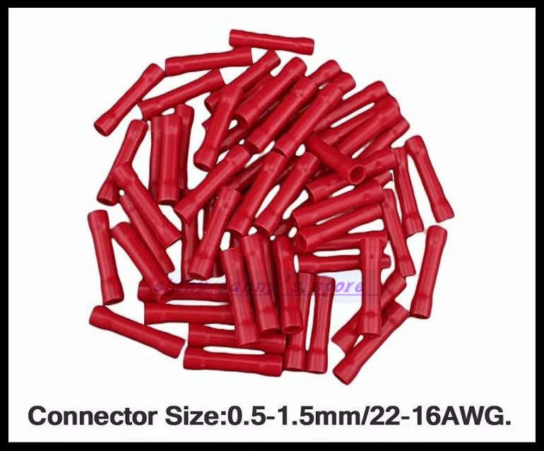 200pcs/Lot BV1.25 Red 0.5 1.5mm2 Full Insulating Wire Connector Butt ...