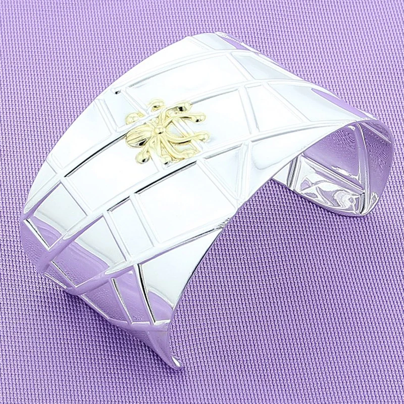 Retro Silver Big Bangle 925 Sterling Silver Women Smooth Open Bracelets ...