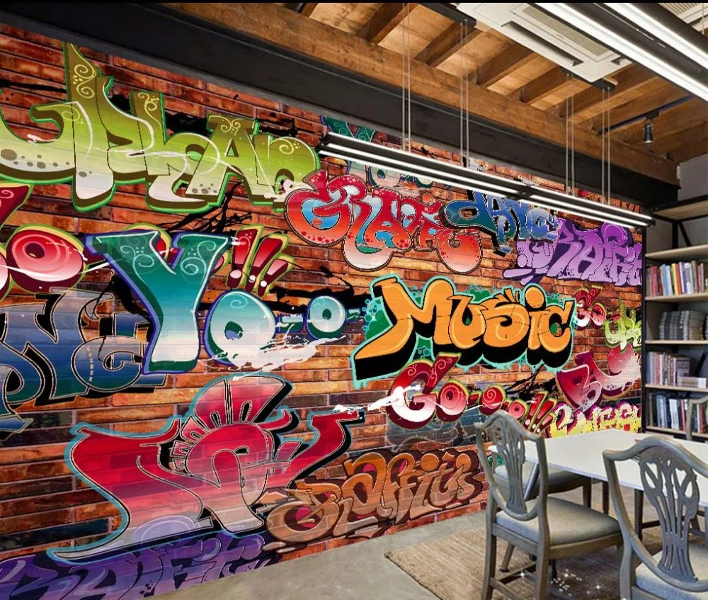 Wallpaper 3d stereoscopic Brick wall graffiti Photo wallpaper custom ...