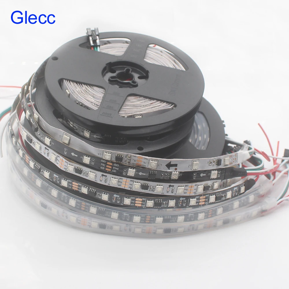 WS2811 led strip 1m 5m 30/60 leds/m ws2811 ic/meter,DC12V White/Black ...