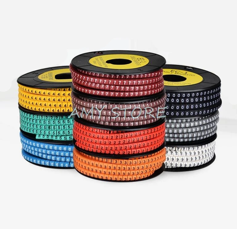 1000Pcs 0 to 9 number 2.5mm2 Cable Wire Marker Spiral Wrapping Colored ...