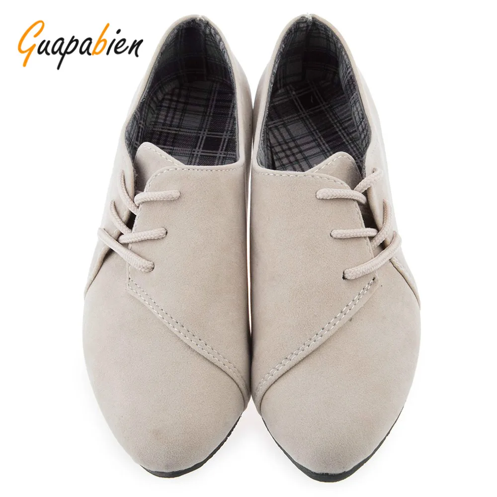 Guapabien 2017 Suede Leather Women Casual Flat Shoes Round Toe Daily Casual Shoes Comfort Lady