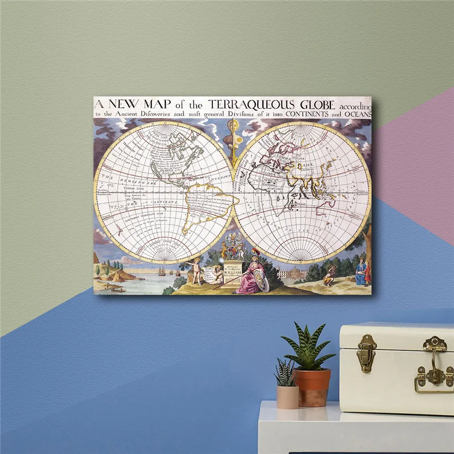 Old World Map Cartography Geography Vintage Poster Retro Wall Art ...