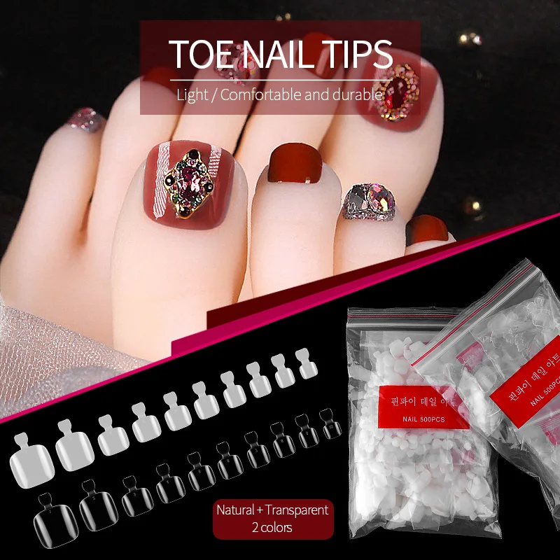 500pcs-Clear-Natural-Fake-Toe-Tips-UV-LED-Full-Cover-False-Toenails ...