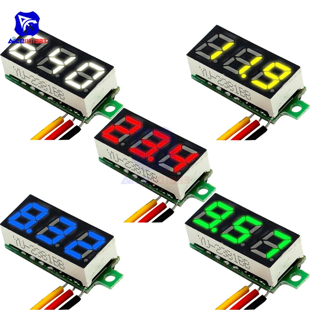 5 Color Available Mini LED Digital Voltmeter DC 4-30V 0.28 Inch 3 Wire ...