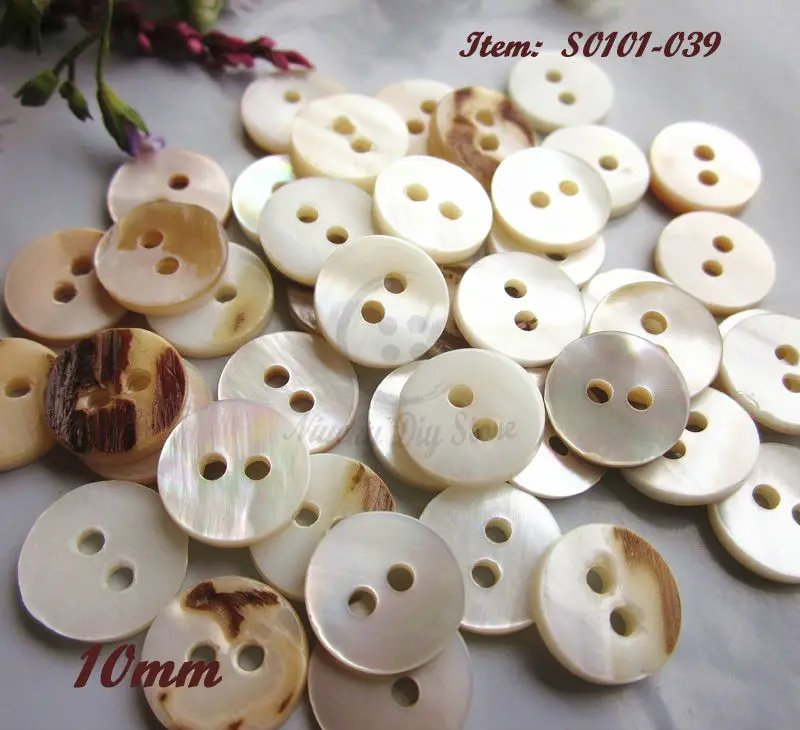 144pcs 10mm 2 Holes Natural Real Shell Shirt Buttons Natural Freshwater ...