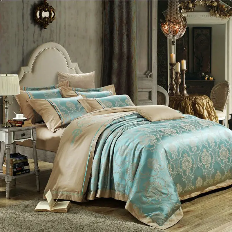 Buy Green Jacquard Silk Bedding Set Luxury 4pcs