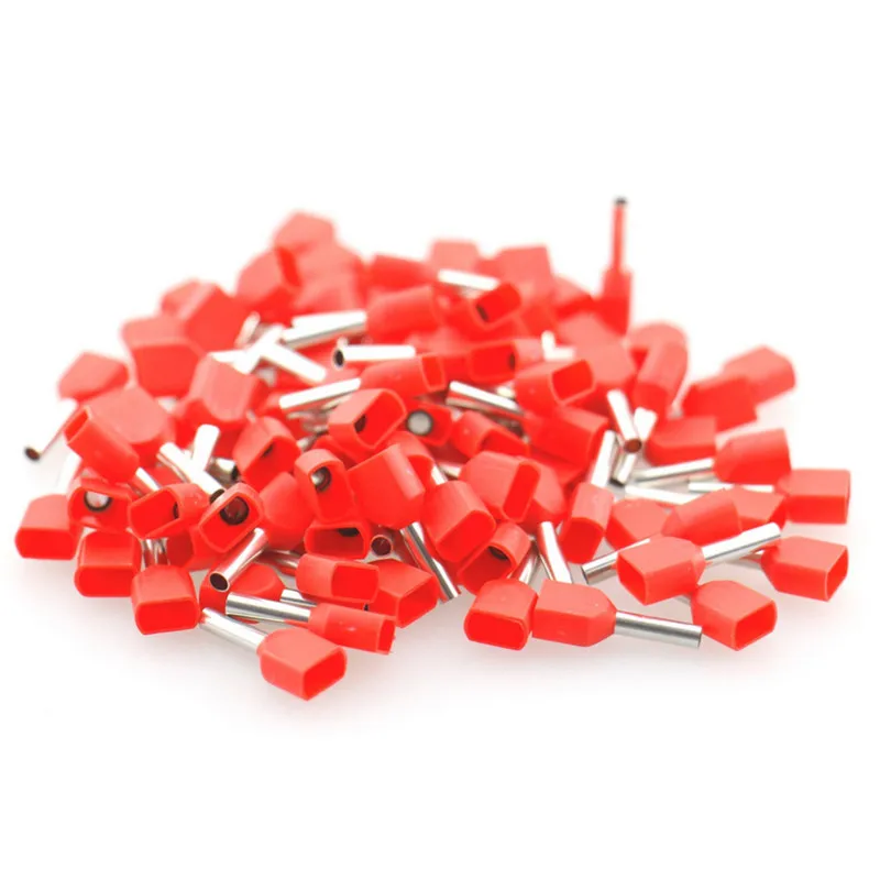1000pcs 14 AWG 2.5mm2 Insulated Wire Ferrules Red Dual wire cord end ...