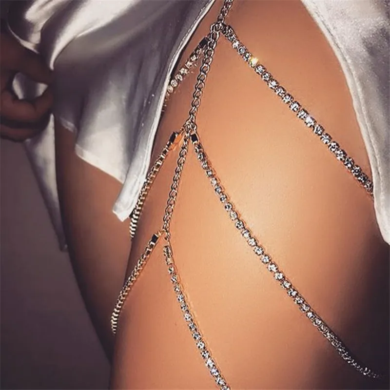 Rhinestones Leg Thigh Chain Shiny Women Sexy Body Chain Leg Thigh Harness Jewelry Beach Multi ...