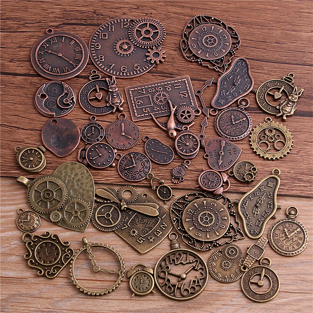 10pcs Vintage Metal Zinc Alloy Mixed Two Clock Pendant Charms Steampunk ...