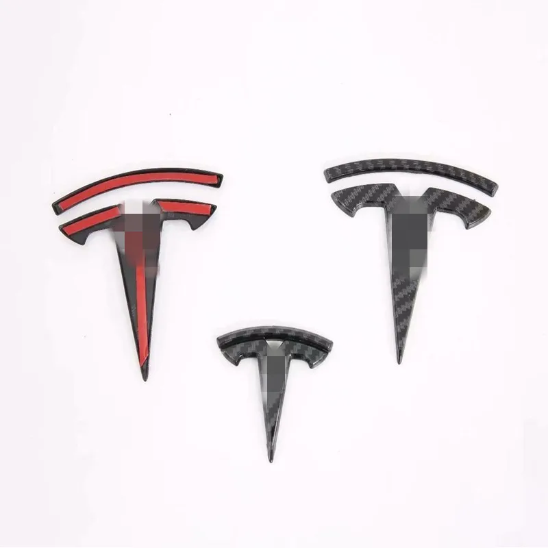 For Tesla Model 3 Carbon Fiber pattern Front Rear T Logo+steering Wheel ...