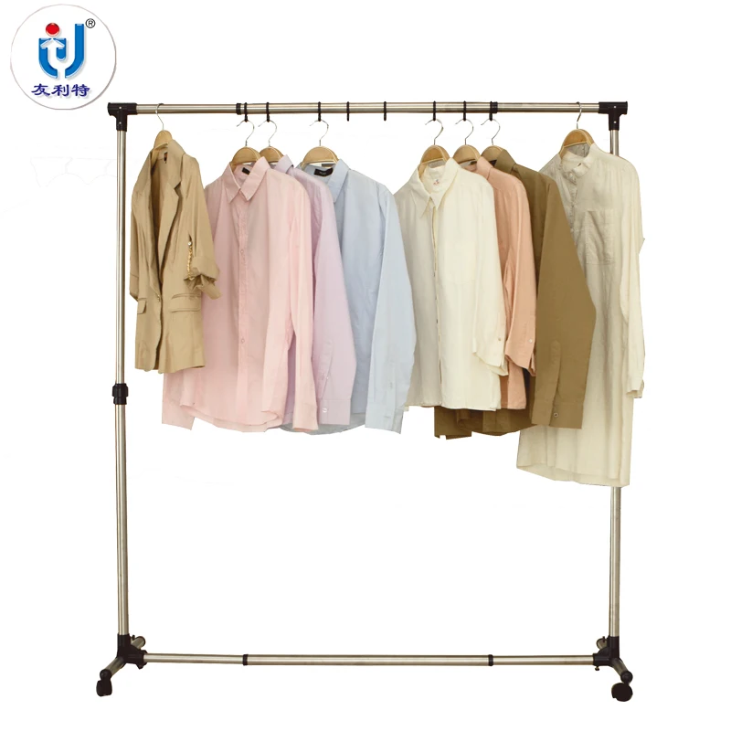 Mobile racks floor single rod thick stainless steel telescopic clothes ...