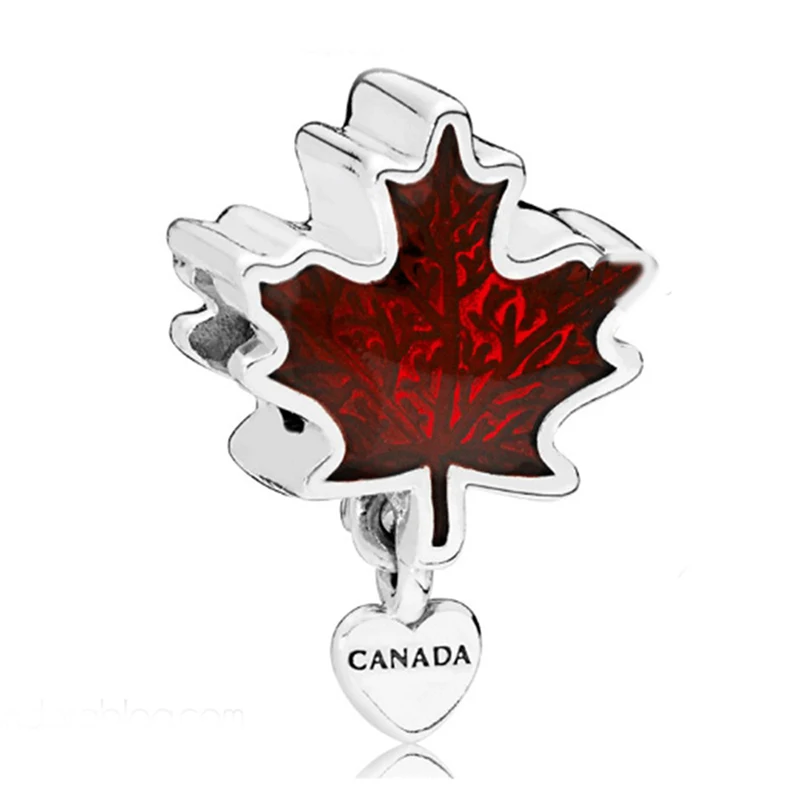 Canada Flag Charm Beads 100% Real 925 Sterling Silver Maple Leaf Charm ...