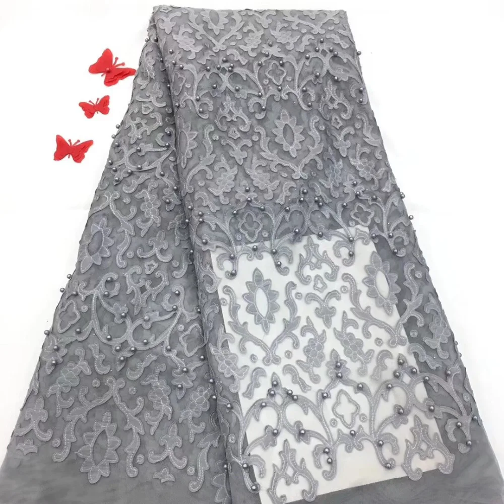 Grey Color Nigerian French Lace Fabrics 2018 African Tulle Lace Fabric ...