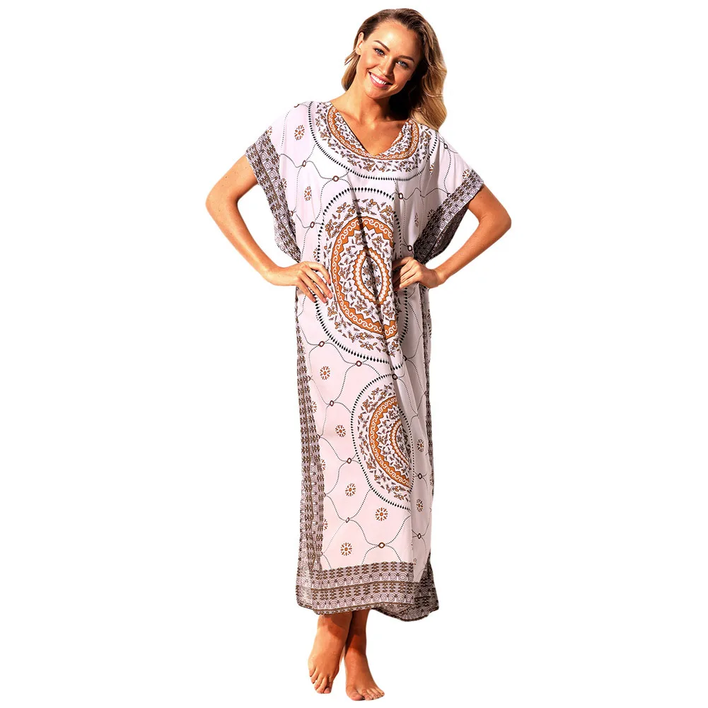 Turkish Latest Fashion Robe Maxi Dress Ethnic Printing V Neck Loose ...