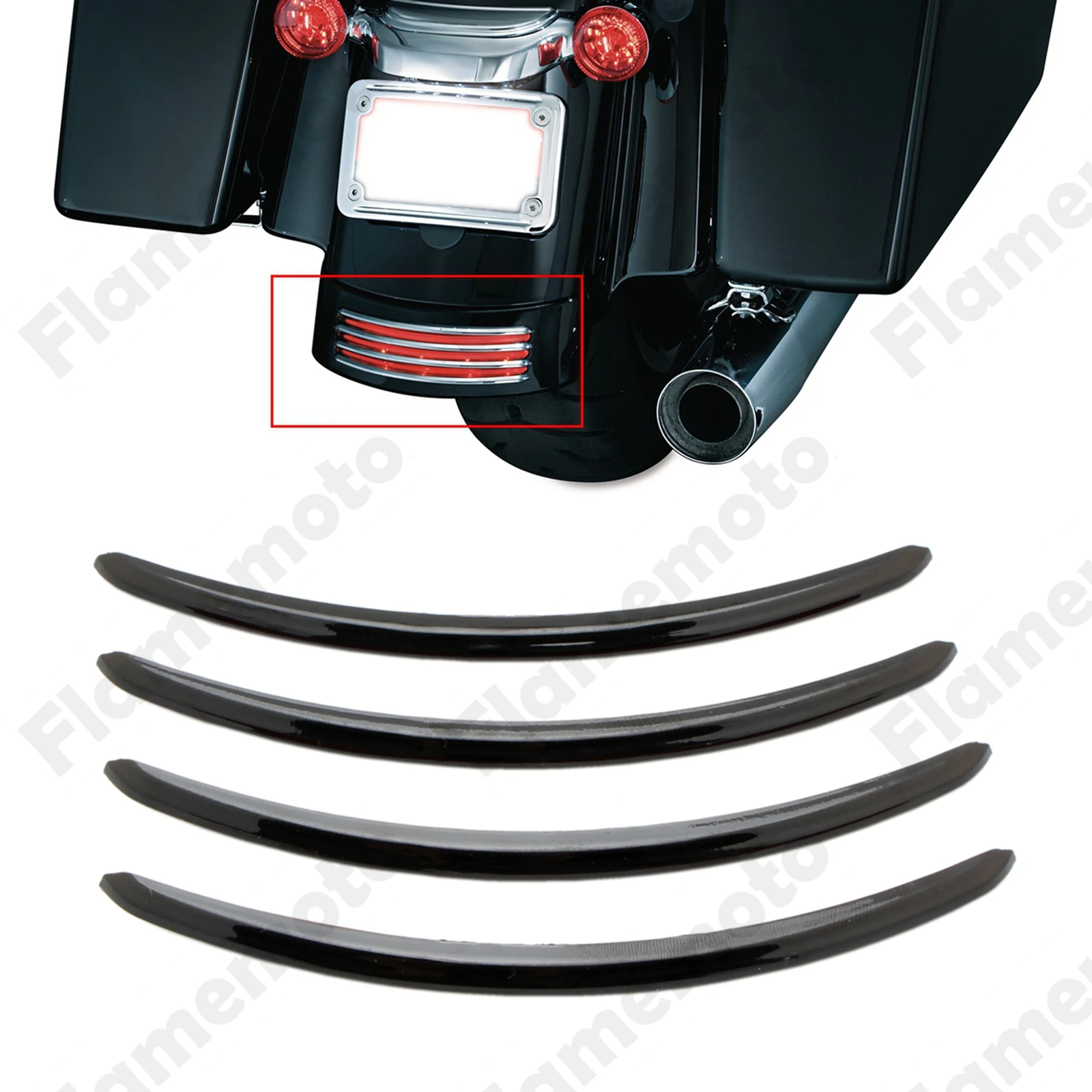 Motorcycle Parts Black Rear Fender Accents Trim For Harley Street Glide ...