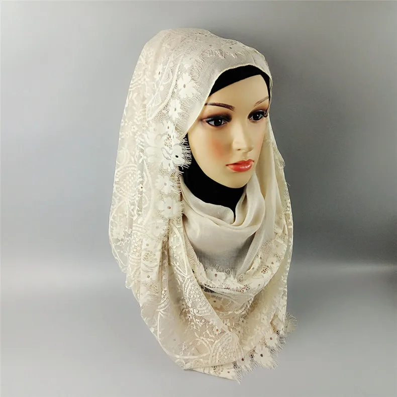 Hijabs生地イスラム教徒ラップ女性ショール新しいデザインファッションレースショールイスラム教徒ヒジャーブ固体8 Colourshijab Shawlhijab Silkshawl 