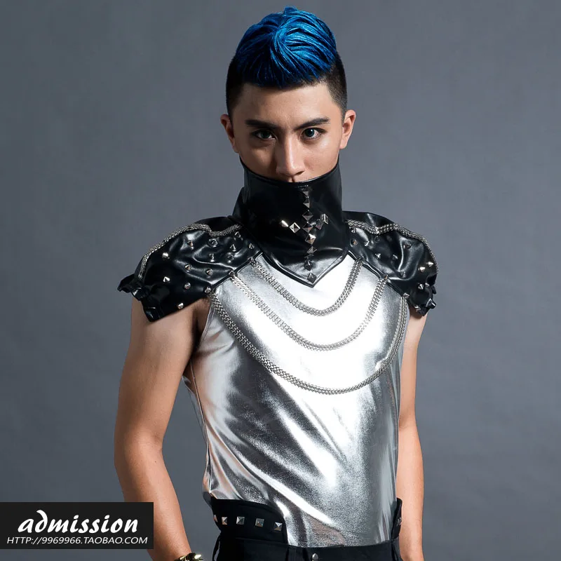 Male rivet hot selling armor leather vest chain shoulder bag full ...